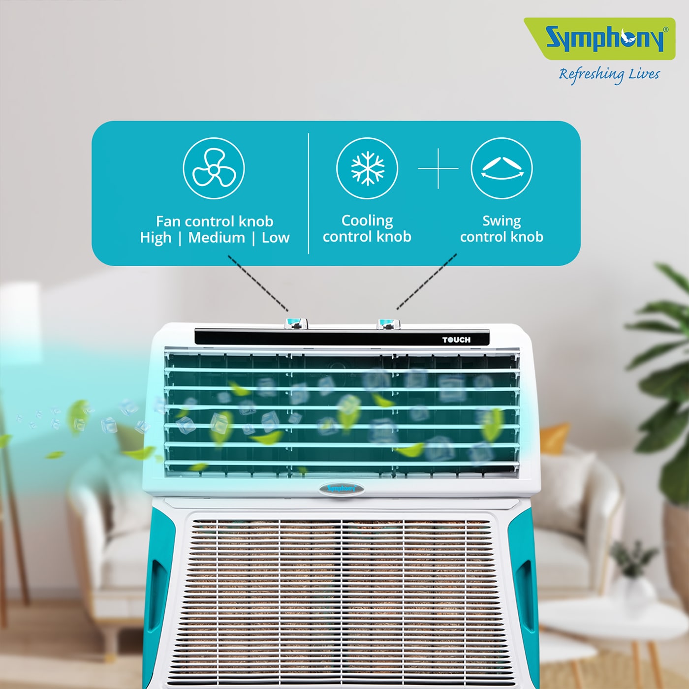 Desert Air Cooler Touch 55 with Double Blower (55 Litres) | Symphony